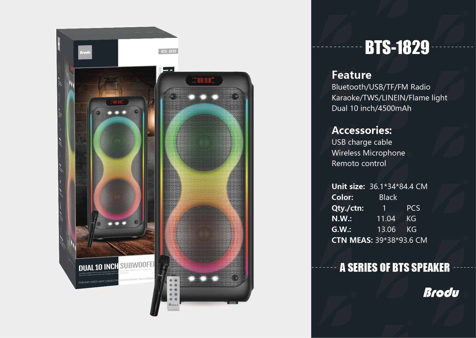 Brodu BTS-1829 10″inch Wireless speaker – الأفندي وصباهي